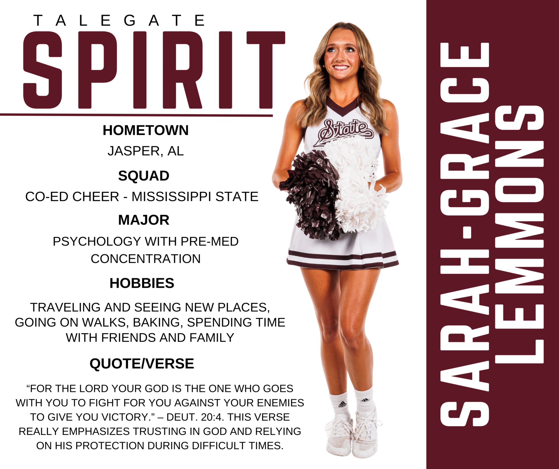 Talegate Spirit: Sarah-Grace Lemmons, MSU Cheerleader - Talegate Sports